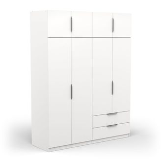 Demeyere Armoire Dressing Avec Penderie Moderne 8 Portes 5 Etag&egrave;res 2 Tiroirs - Coloris Blanc Mat - 157,3 x 51,1 x 203 cm