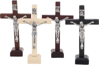 Garneck 4Er Set Wandkreuze Mit St&auml;nder Tischkreuze Aus Holz Jesus Wandkreuze Tischkreuze Katholische Kreuze Aus Holz Jesus