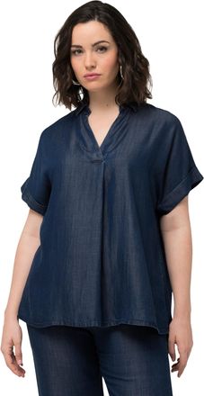 Ulla Popken Damen Lyocell Oversized Knopf Detail Blusen, Dark Blue Denim, 62-64