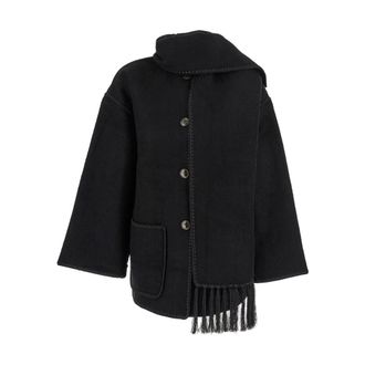 Toteme Femme, Manteaux, Noir, Taille: 38 FR Veste noire en laine avec d&eacute;tail &eacute;charpe