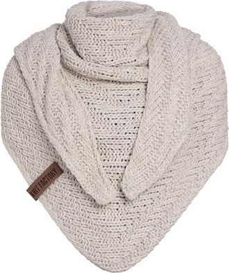 Knit Factory Sally Châle Tricoté - Foulard Triangle - Foulard femme pour lhiver - Écharpe Femme - Châle Femme - 100% Fabriqué en Europe - Beige - 220x85 cm