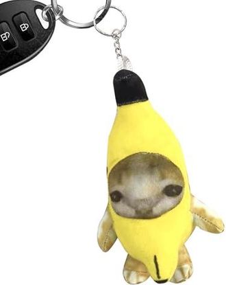 Generico Porte-cl&eacute;s en peluche Kawaii Crochets en forme de chat en forme de banane dr&ocirc;les pour sac &agrave; main, porte-cl&eacute;s avec chat qui pleure, porte-cl&eacute;s banane