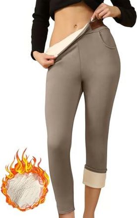 Onsoyours Legging Polaire Femme Pantalon Chaud Hiver Thermique Epais Doublure Molleton Legging Taille Haute Élastiques Slim Automne Hiver A Gris Clair S