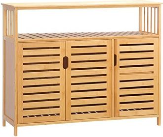 HOMCOM Buffet Meuble de Rangement en Bois Bambou avec 3 Portes et &eacute;tag&egrave;res - 100 x 35 x 82 cm