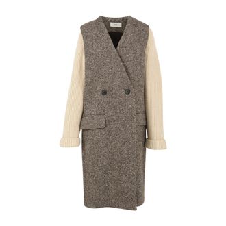SOLOTRE M&auml;ntel mit Knopfverschluss und abnehmbaren &Auml;rmeln - - Coats - Damen - Beige - L