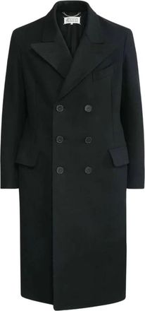 Maison Margiela Homme, Manteaux, Noir, Taille: M Manteau Crois&eacute; en Laine