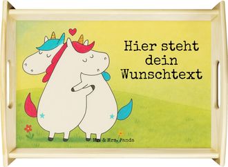Mr. & Mrs. Panda Personalisiertes Serviertablett Einhorn Mitteilung Design - Geschenk, Valentinstag, Tablett mit Namen, Service, Unicorn, Henkel, Liebe, Spruch, Bettta
