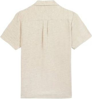 Maison Labiche Chemise Germain Flower &agrave; manches courtes en coton et lin m&eacute;lang&eacute;s