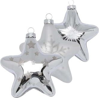 Magic Bodyfashion Magic Christbaumschmuck Sterne Glas | Set 3 Sterne 8cm | Weihnachtskugeln Christbaumkugeln Stern-Form (Frosty Silver // wei&szlig; Silber)