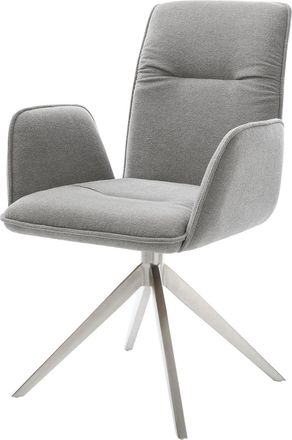 DELIFE Esszimmerstuhl Vinja-Flex Kreuzgestell breit Edelstahl Strukturstoff Soft Grau 360&deg; drehbar Wippfunktion