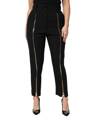 Dolce & Gabbana Womens Black Wool High Waist Zipper Tapered Pants Virgin Elastane