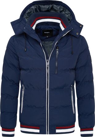 Behype. Herren warme Winterjacke mit abnehmbarer Kapuze Kurze Steppjacke Outdoorjacke Jacket Puffer-Jacke OR_1214-Navy-Red-L