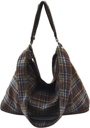 Generic Sac &agrave; bandouli&egrave;re en laine &agrave; carreaux pour femmes et filles, fourre-tout spacieux &agrave; rayures contrast&eacute;es pour usage quotidien