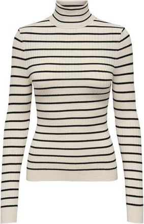 Only Only Onlkarol L/S Pull &Agrave; Col Roul&eacute; Knt Noos Jupe c&ocirc;tel&eacute;e, Femme, Casquette Blanche Grise/Rayures : Noir Petites Rayures, XL