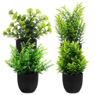 FOMIYES K&uuml;nstliche Topfpflanzen 4 St&uuml;ck Lebensechte Kleiner Bonsai aus Kunststoff Gr&uuml;n Dekorativ f&uuml;r Wohnzimmer B&uuml;ro und Gesch&auml;ft