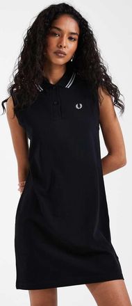 Fred Perry Robe chemise courte sans manches &agrave; liser&eacute; bleu cendr&eacute; - Noir