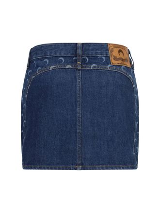 Marine Serre Womens Zipped Mini Skirt Midnight Blue Cotton
