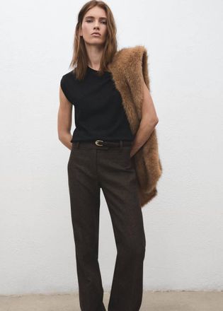 Mango Ceinture fine cuir daim chocolat - Femme - XL - MANGO