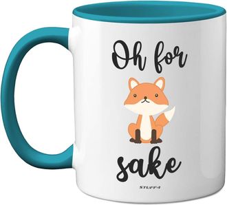 Stuff4 Oh for Fox Sake-Tasse, Keramik, sp&uuml;lmaschinenfest, hellblauer Griff, lustige Geschenke f&uuml;r Freunde, s&uuml;&szlig;er Fuchs, Frauen und M&auml;nner, 325 ml