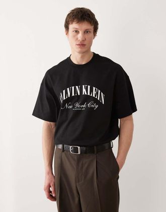 Calvin Klein Jeans T-shirt d&eacute;contract&eacute; en jersey &eacute;pais de qualit&eacute; sup&eacute;rieure - Noir