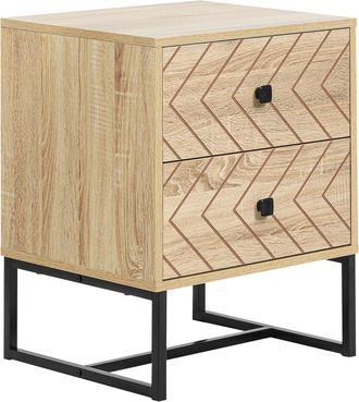 HOMCOM Nachttisch Nachtachrank Nachtkommode mit Holzoptik Beistelltisch mit 2 Schubladen Metall Natur 48 x 39,5 x 60 cm