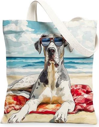Generic Sac fourre-tout en toile motif bouledogue d&eacute;t&eacute; pour faire du shopping, 33 x 38,1 cm, sac d&eacute;picerie r&eacute;utilisable pour femme, peinture esth&eacute;tique, d&eacute;cor