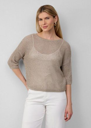 s.Oliver 3/4 Arm-Pullover Strickpullover Lockerer Strickpullover in Bicolor-Optik mit U-Boot-Ausschnitt