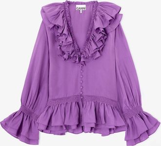 Ganni Blouse en soie et viscose Bright Violet - Taille 42 - Pour Femme