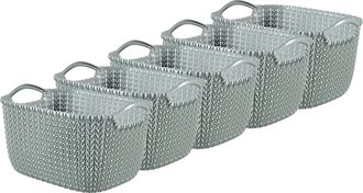 Curver Aufbewahrungskörbe mit Strick-Effekt, für Küche, Wohnzimmer, Badezimmer, Schlafzimmer, kleine rechteckige Aufbewahrungskörbe, 8 l, Nebelblau, 5 Stück