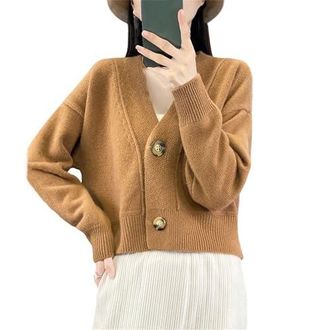 Generic Cardigan pour femme 100 % laine m&eacute;rinos col en V manches longues cachemire tricot hiver pull vintage tops, Jin Ka, Taille M