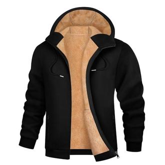 Generic Sweat à capuche en polaire pour homme avec fermeture éclair intégrale - Veste dhiver confortable et chaude avec poches - Style décontracté - Uni - Cor