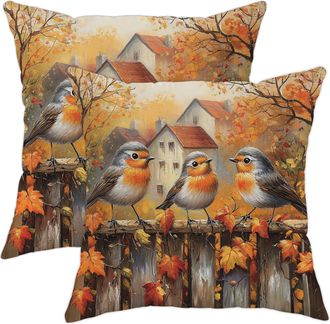 Generic Herbstvogel Zierkissenbezug Weich Kissenbezug Komfort Kissenbez&uuml;ge F&uuml;r Bett Balkon Sofa 45X45Cm 2Er Set