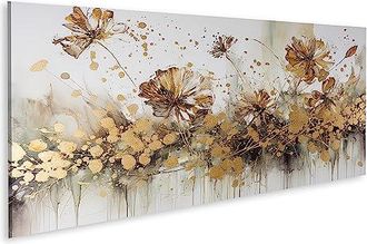 Islandburner Tableau sur toile Peinture à lhuile florale abstraite fleur dor éclaté blanc doré Cadre Affiche Poster Murale Tableaux