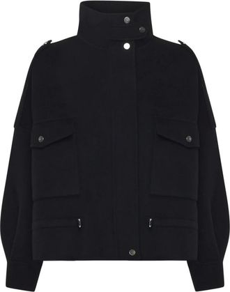 Pinko Pinko, Femme, Vestes, Noir, Taille: 36 FR Manteau noir en laine à col haut
