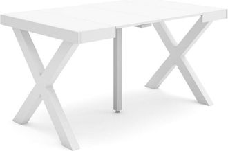 Skraut Home Ausziehbarertisch, Multifunktionaler ausziehbarer, 140, Für 6 Gäste, Massivholz Beine, Moderner Stil, Mattweiß und Zementgrau - Skraut Home