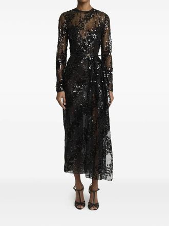 Elie Saab robe mi-longue brod&eacute;e de sequins - Noir