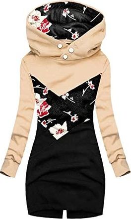 Generic 2026 Vestes pour femmes Mode Splicing Print Sweatshirt &agrave; capuche Pullover Casual Slim Jacket Top, jaune, L