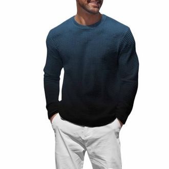 Generic DENGJIAMY Chemises gaufr&eacute;es pour homme, T-shirt &agrave; manches longues d&eacute;grad&eacute;, v&ecirc;tements tendance, t-shirts d&eacute;contract&eacute;s &agrave; col rond, hauts de printemps cl