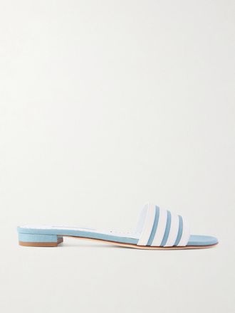 Manolo Blahnik Kenitra 10 Pantoletten Aus Leder Und Canvas - Blau