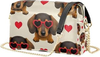 Mnsruu Sacs à bandoulière en cuir pour femme, motif teckel, coeur, sac à main