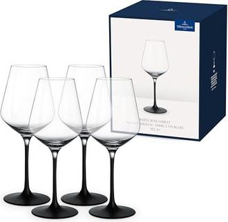 Villeroy & Boch Manufacture Rock Weißweinglas Set 4 Teilig, Weißweingläser, Weinglas Schwarzer Stiel, Schöne Weingläser Schwarz Durchsichtig, Außergewöhnliche Gläser 