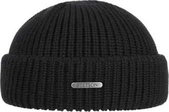 Stetson Bonnet Nashville Docker Femme/Homme - Made in Italy Bord Pliable en Tricot Laine avec Revers, Bonnets Hiver Automne-Hiver - Taille Unique Noir