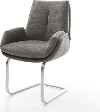 DELIFE Freischwinger Clea-Flex Boucl&eacute; Soft Schlamm Freischwinger flach Edelstahl, Esszimmerst&uuml;hle