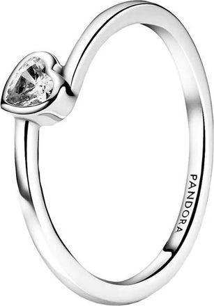 Pandora People Klares geneigtes Herz Solitär-Ring aus Sterling Silber mit weißem Zirkonia/Ringgröße: 58