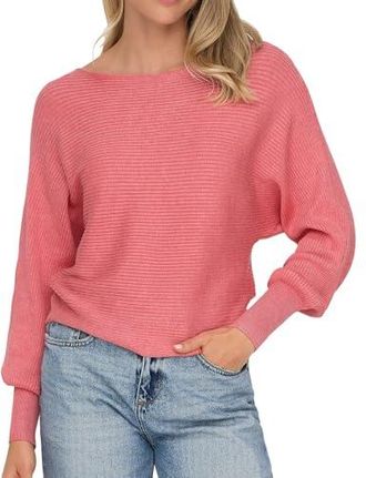 Only Onladaline L/S KNT Noos Pull Court en Tricot pour Femme avec col Bateau, Tea Rose., M