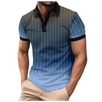 Generic Polo &agrave; manches courtes pour homme - D&eacute;contract&eacute; - Patchwork ray&eacute; - Chemises de vacances, gris, 3XL
