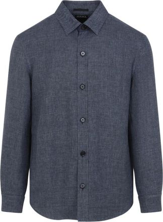Ermenegildo Zegna Homme, Chemises, Bleu, Taille: XL Chemise-veste en cachemire, lin et soie