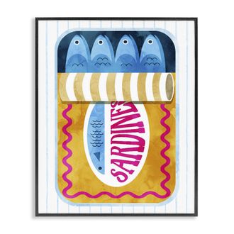 Stupell Industries Giclée-Kunst, gelbe Sardine, Zinnüberstreifen, schwarz gerahmt, Design von Daphne Polselli, 50,8 x 40,6 cm