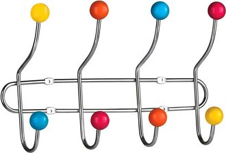 Premier Housewares Wandhakenleiste Chrom, 8 Haken, Bunte Kunststoffabschl&uuml;ase, Kunststoff, Mehrfarbig, 8x31x19