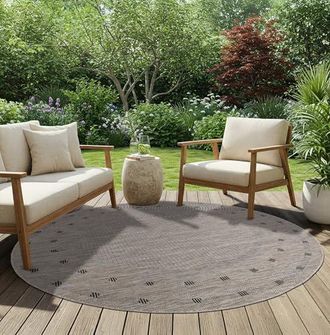 Tapiso Melissa Rond Tapis Ext&eacute;rieur Int&eacute;rieur Terrasse Balcon Salon Cuisine Moderne Beige Marron Noir Mouchet&eacute; Bordure Aspect Sisal R&eacute;sistant aux Intemp&eacute;ries